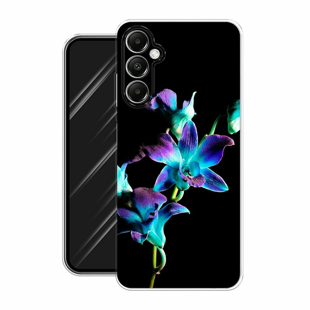 Чехол на Samsung Galaxy A05s / Самсунг Галакси A05s с принтом "Синий цветок на черном" — фото 1