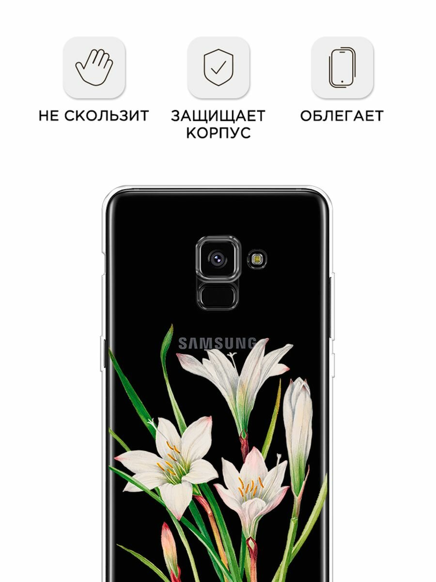 Чехол на Samsung Galaxy A8 + / Самсунг Галакси А8 Плюс 2018 с принтом "White lily", прозрачный — фото 1