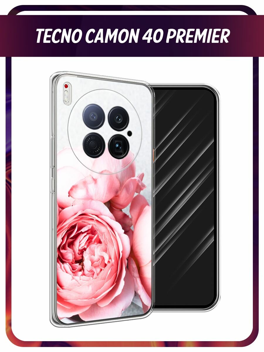 Чехол на Tecno Camon 40 Premier / Текно Камон 40 Премьер с принтом "Пионы на белом"