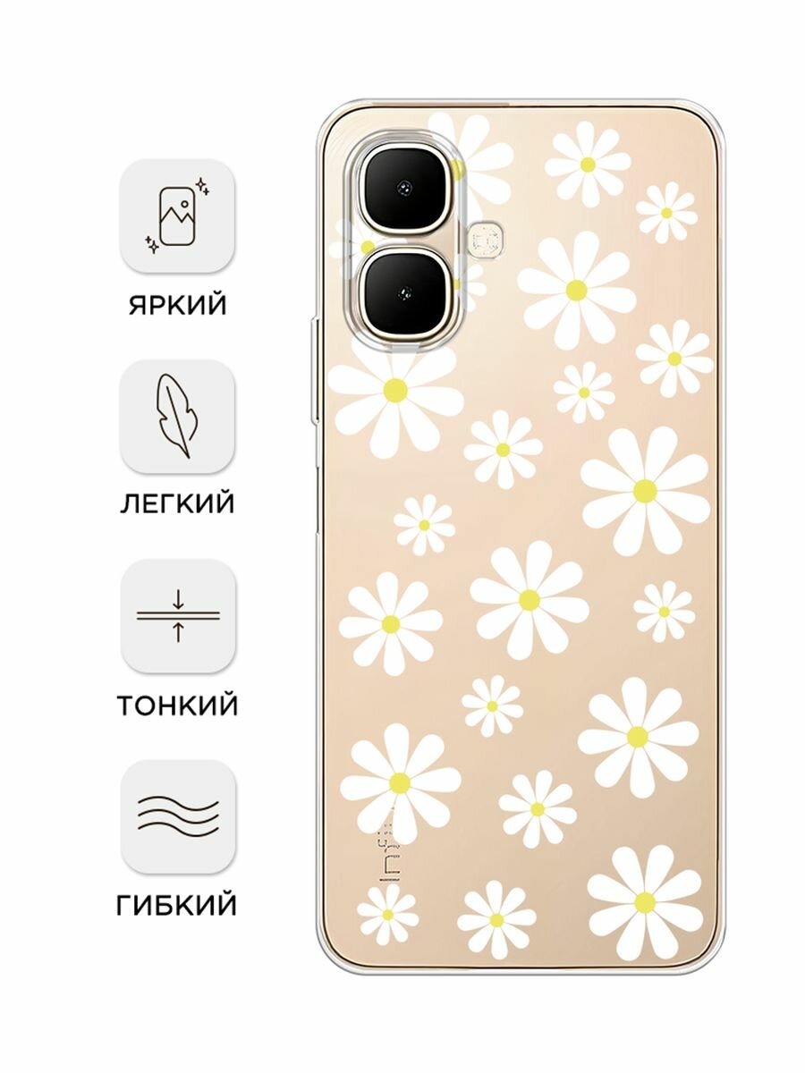 Чехол на Infinix Smart 10 / Инфиникс Смарт 10 с принтом "Большие ромашки", прозрачный — фото 1