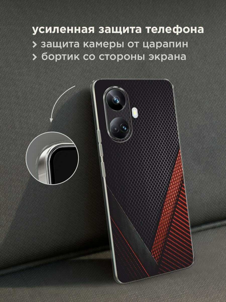 Чехол на Realme 10 Pro+ / Реалми 10 Про+ с принтом "Красный карбон" — фото 1
