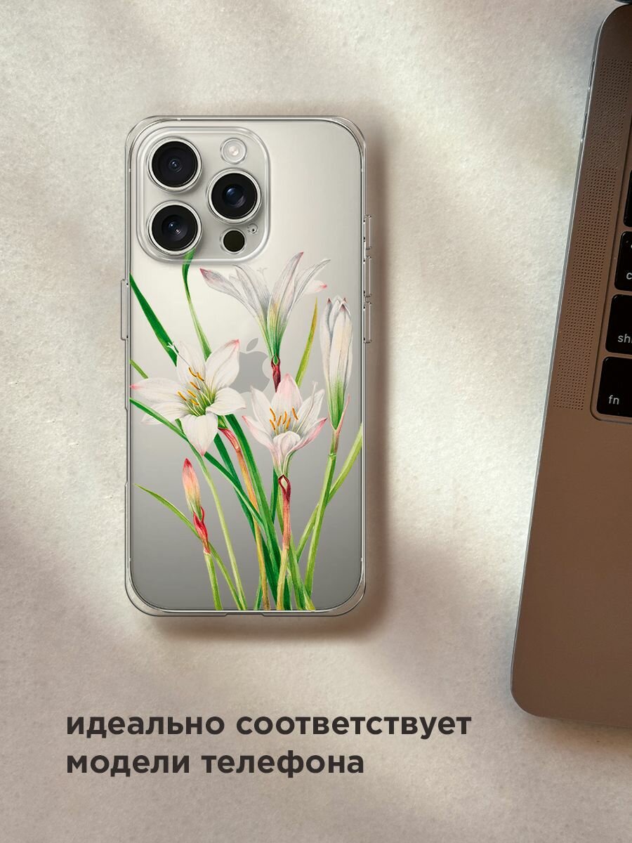 Чехол на Apple iPhone 16 Pro / Айфон 16 Про с принтом "White lily", прозрачный — фото 1
