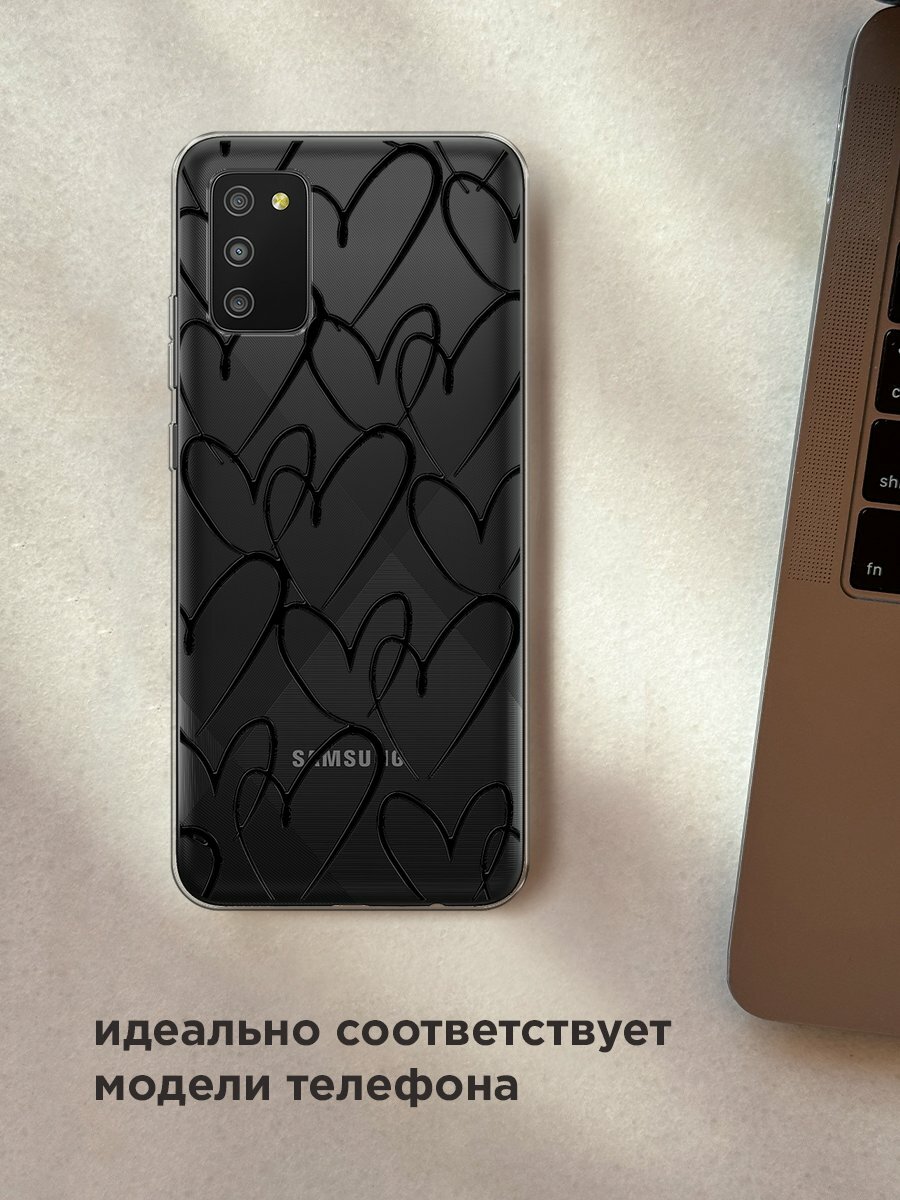 Чехол на Samsung Galaxy A02s / Самсунг Галакси A02s с принтом "Hearts doodle black 1" — фото 1