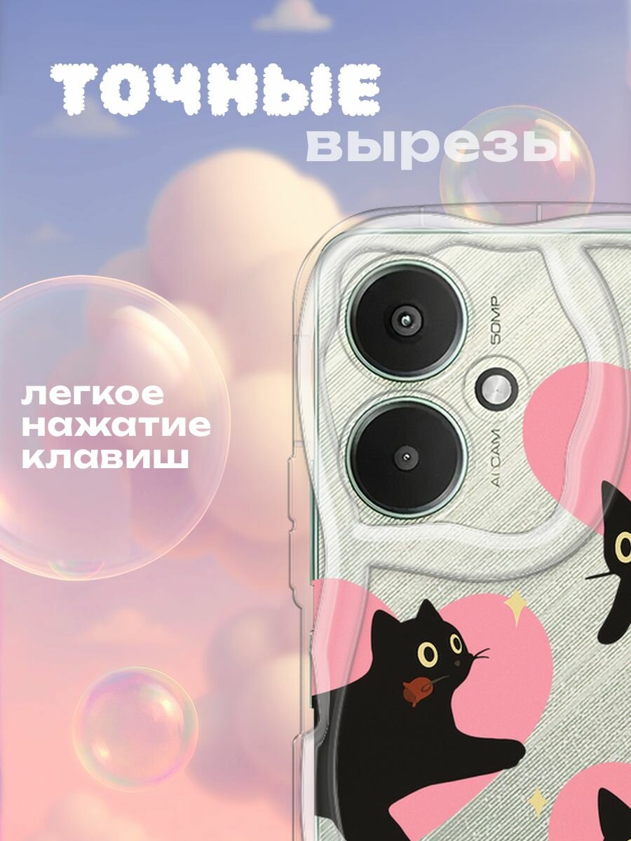 Чехол на Xiaomi Redmi 13C/Poco C65 / Редми 13C/Поко C65 с принтом "Котики с розой" — фото 1