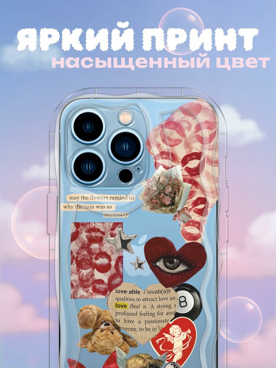 Чехол на Apple iPhone 13 Pro / Айфон 13 Pro с принтом "Поцелуи и сердца" — фото 1