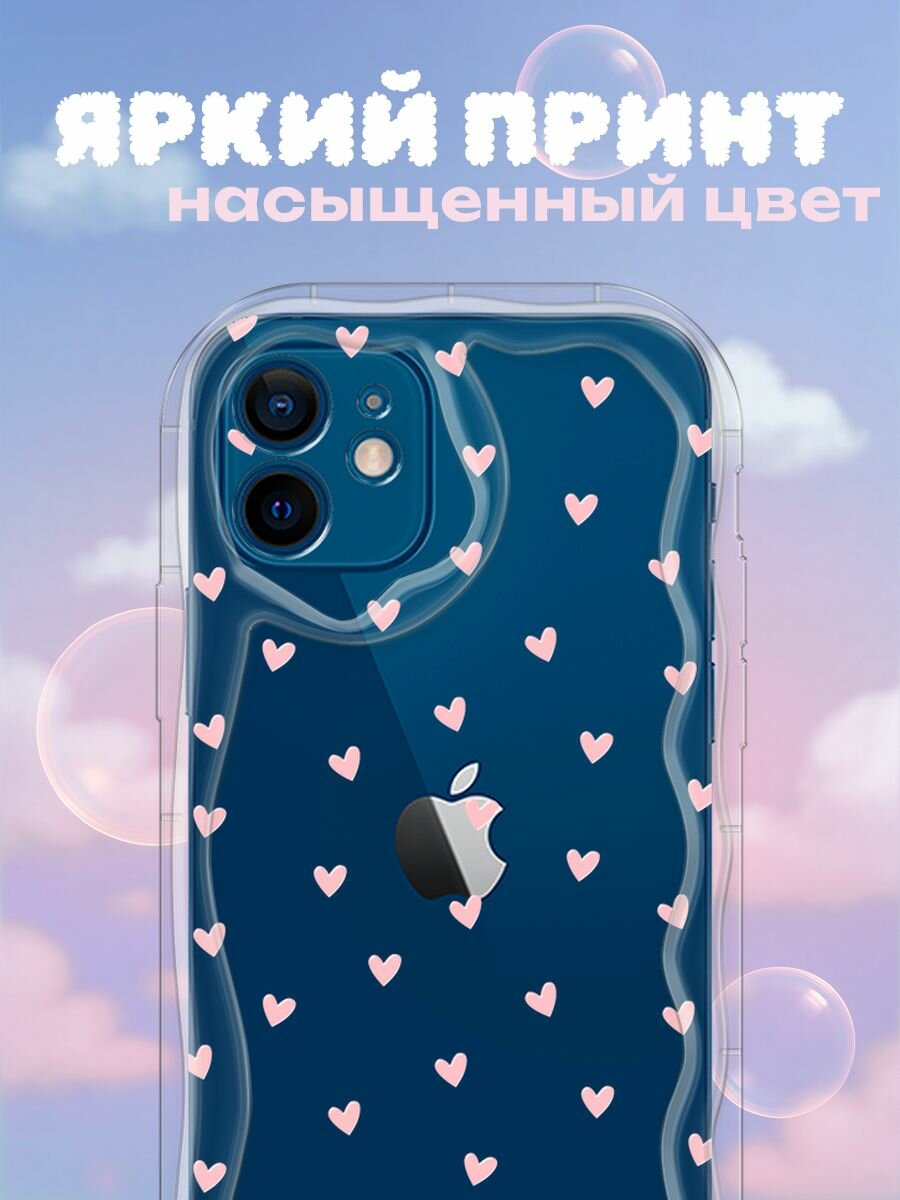 Чехол на Apple iPhone 12/12 Pro / Айфон 12 с принтом Маленькие нежные сердечки — фото 1