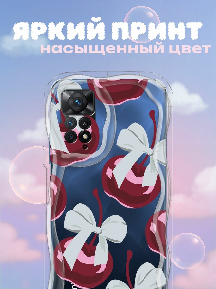 Чехол на Xiaomi Redmi Note 11 Pro/11 Pro 5G/11E Pro/12 Pro 4G / Редми Нот 11 Про с принтом "Вишни с бантами" — фото 1
