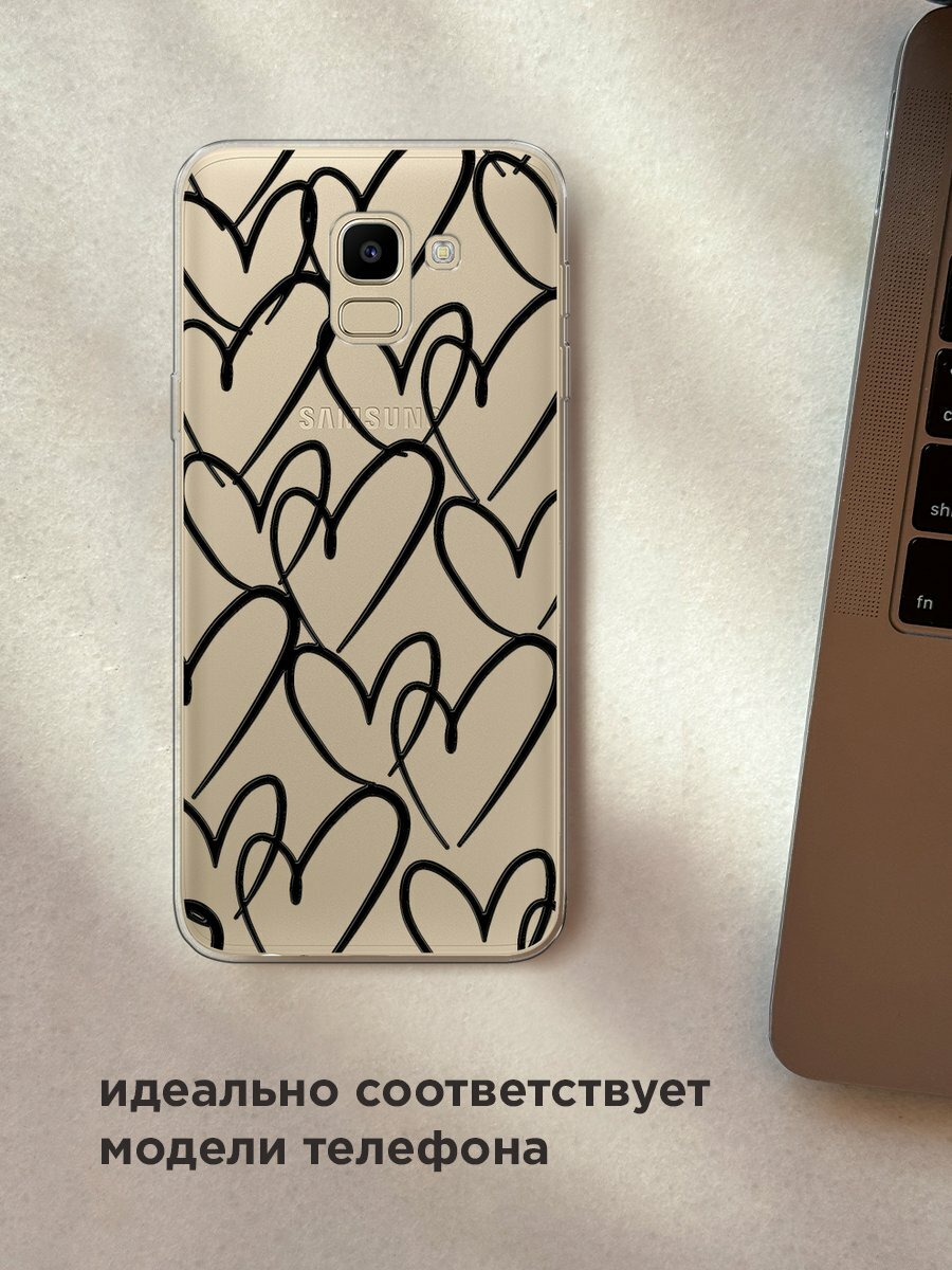 Чехол на Samsung Galaxy J6 2018 / Самсунг Галакси Джей 6 2018 с принтом "Hearts doodle black 1" — фото 1