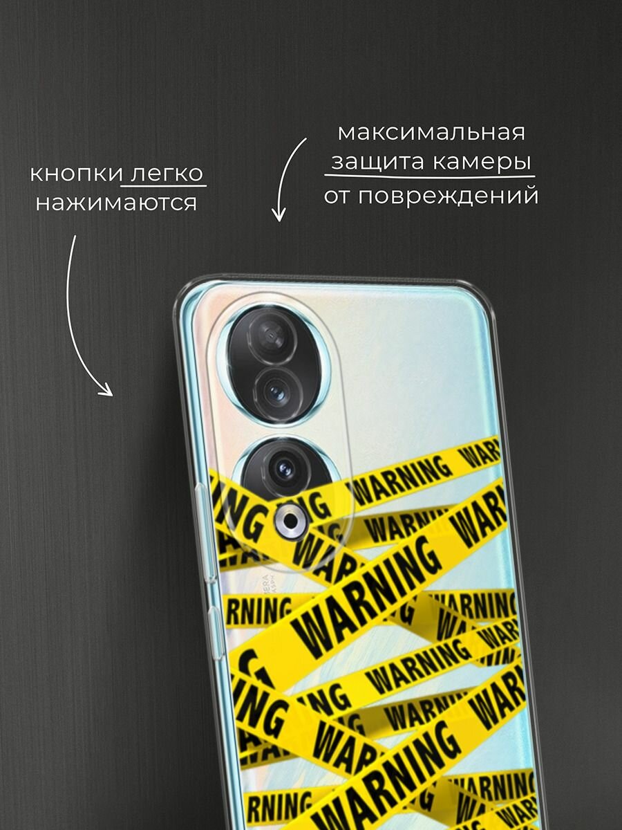 Чехол на Honor 90 / Хонор 90 с принтом "Warning!", прозрачный — фото 1