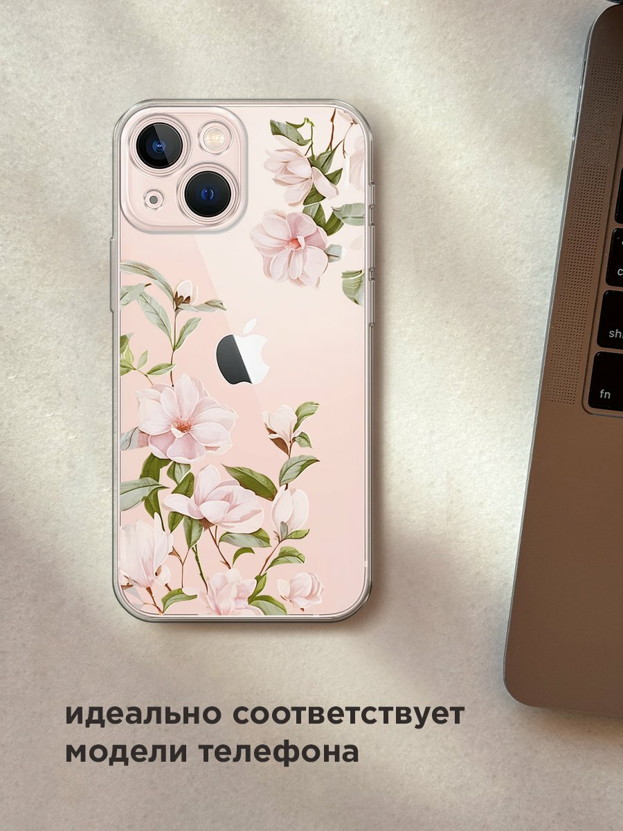 Чехол на Apple iPhone 13 mini / Айфон 13 мини с принтом "Цветочная нежность", прозрачный — фото 1