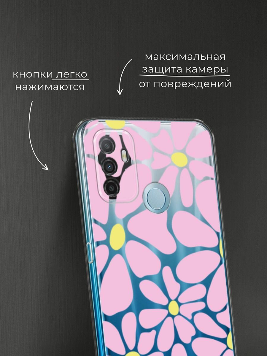 Чехол на Oppo A53 / Оппо А53 с принтом "Розовые лепестки 2", прозрачный — фото 1
