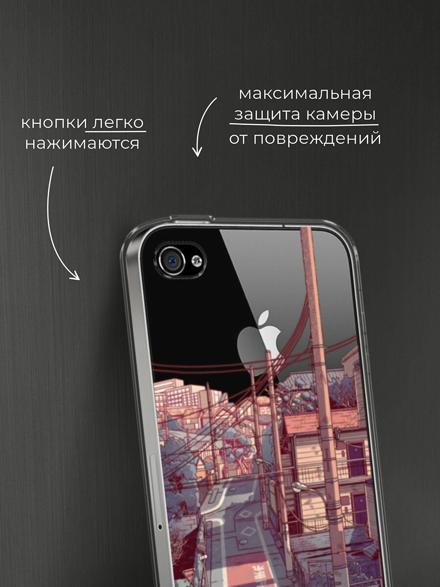 Чехол на Apple iPhone 4/4S / Айфон 4/4S с принтом "Закат на японской улице", прозрачный — фото 1