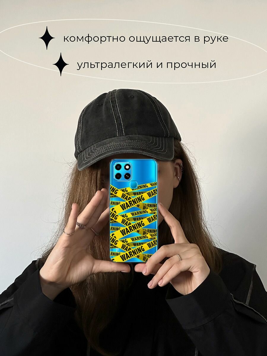 Чехол на Infinix Smart 6 / Инфиникс Смарт 6 с принтом "Warning!", прозрачный — фото 1