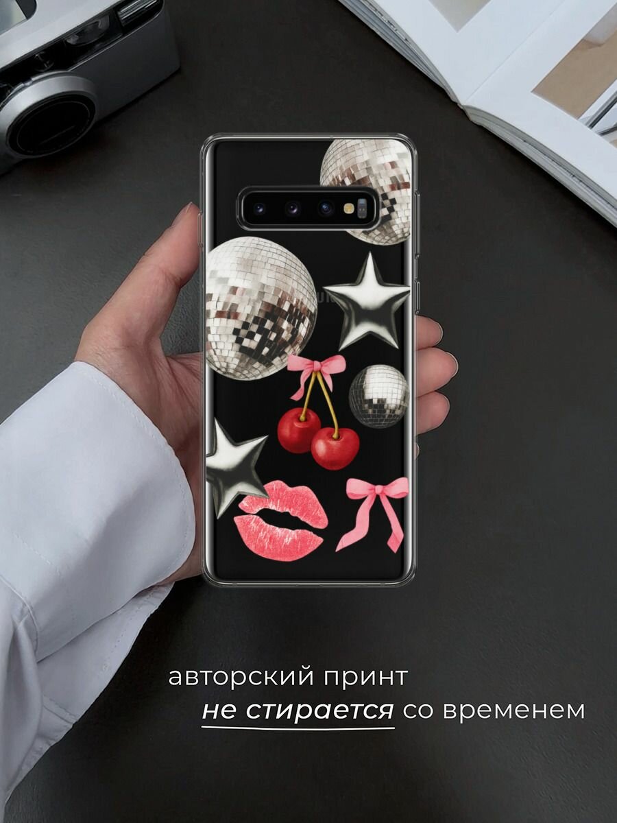 Чехол на Samsung Galaxy S10 + / Самсунг Галакси S10 Плюс с принтом "Стильная подборка", прозрачный — фото 1