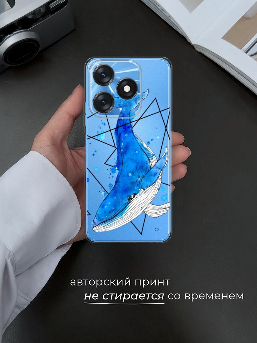 Чехол на Tecno Spark 10/10C / Текно Спарк 10/10С с принтом "Кит графика", прозрачный — фото 1