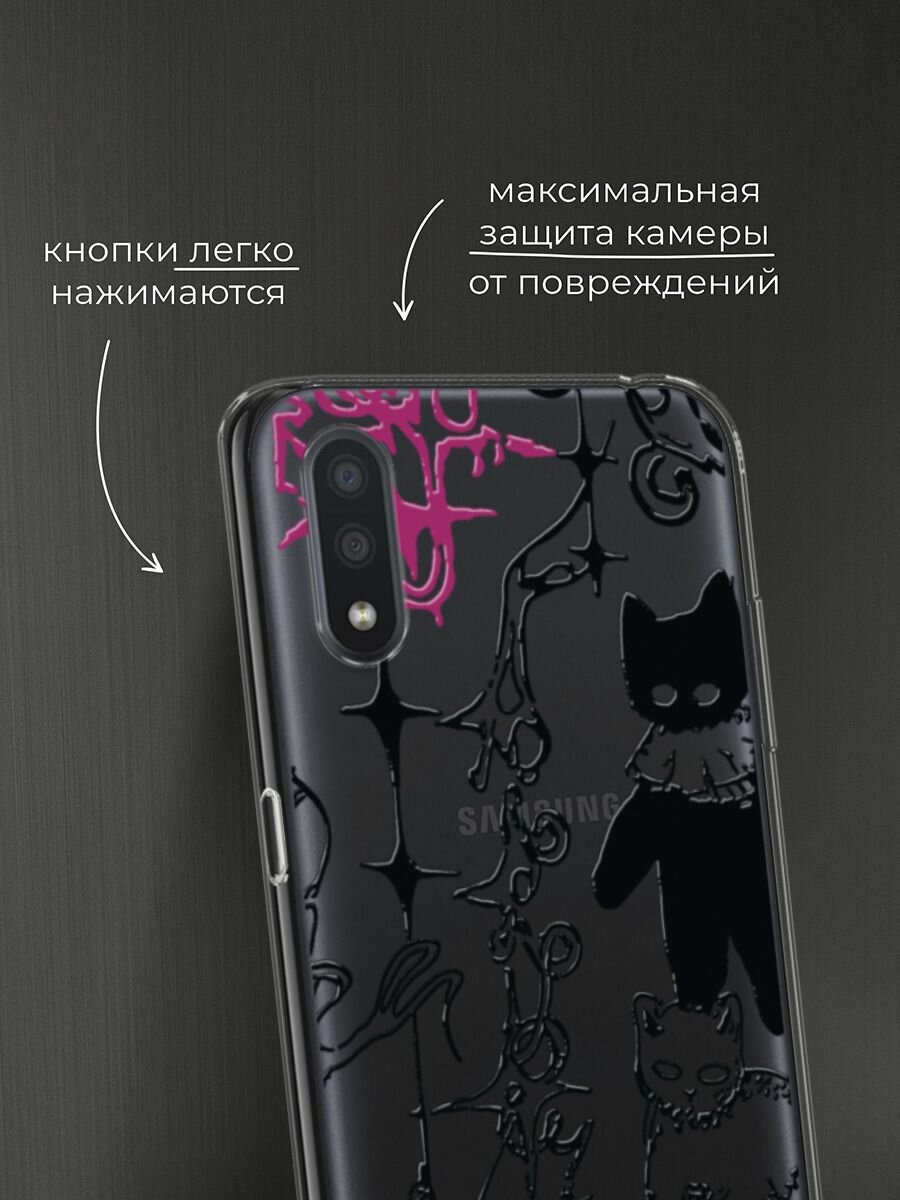 Чехол на Samsung Galaxy A01 / Самсунг Гэлакси А01 с принтом "Готические котики" — фото 1