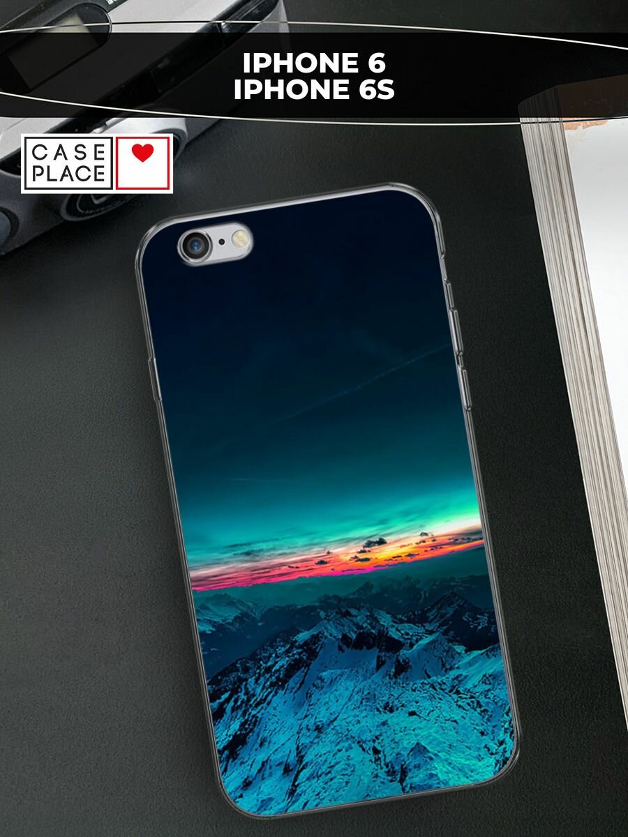 Силиконовый чехол на Apple iPhone 6 / Айфон 6 с принтом "Закат в горах"