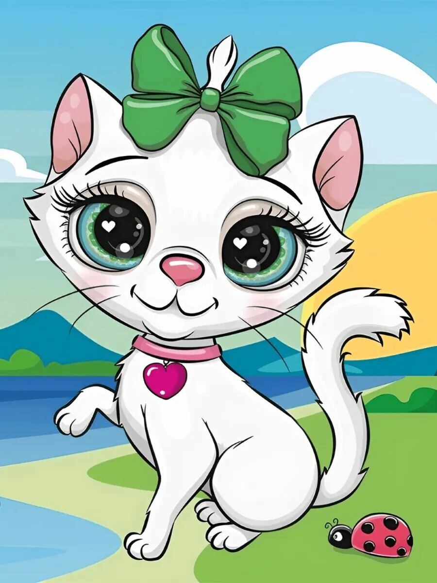 Алмазная мозаика с рамкой для детей Кошка