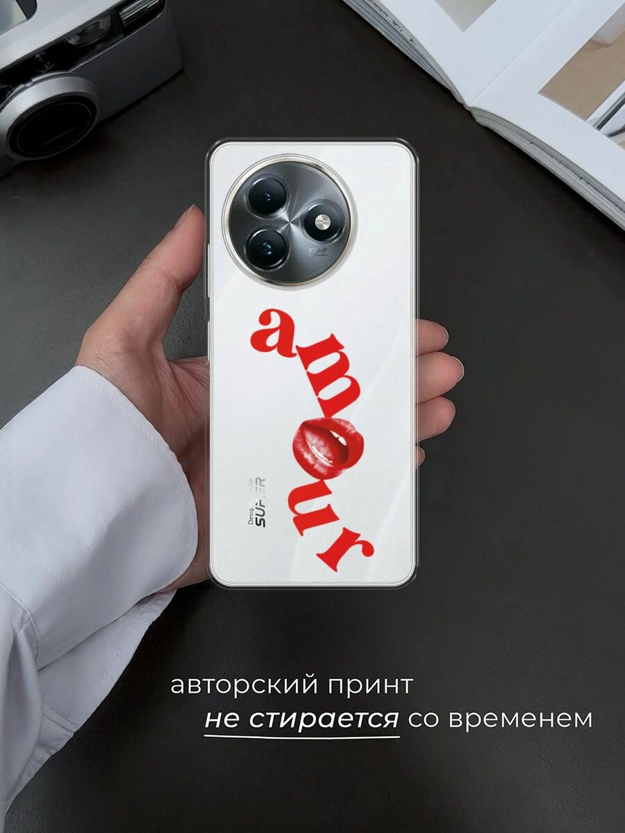Чехол на Itel S24 / Ител S24 с принтом "Amour lips - 14 февраля", прозрачный — фото 1