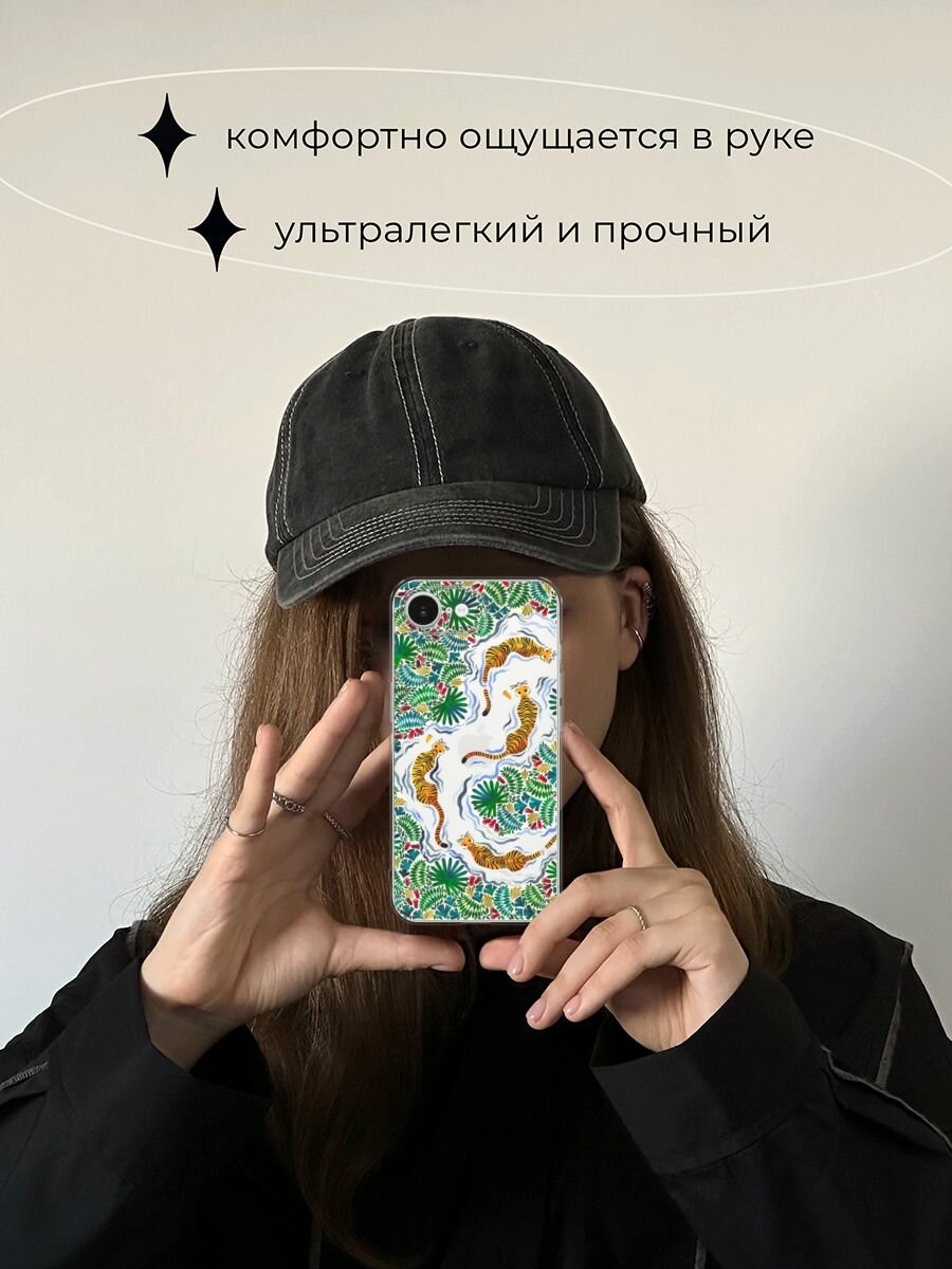 Чехол на Apple iPhone 16e/17e / Айфон 16е/17e с принтом "Тигры в джунглях", прозрачный — фото 1