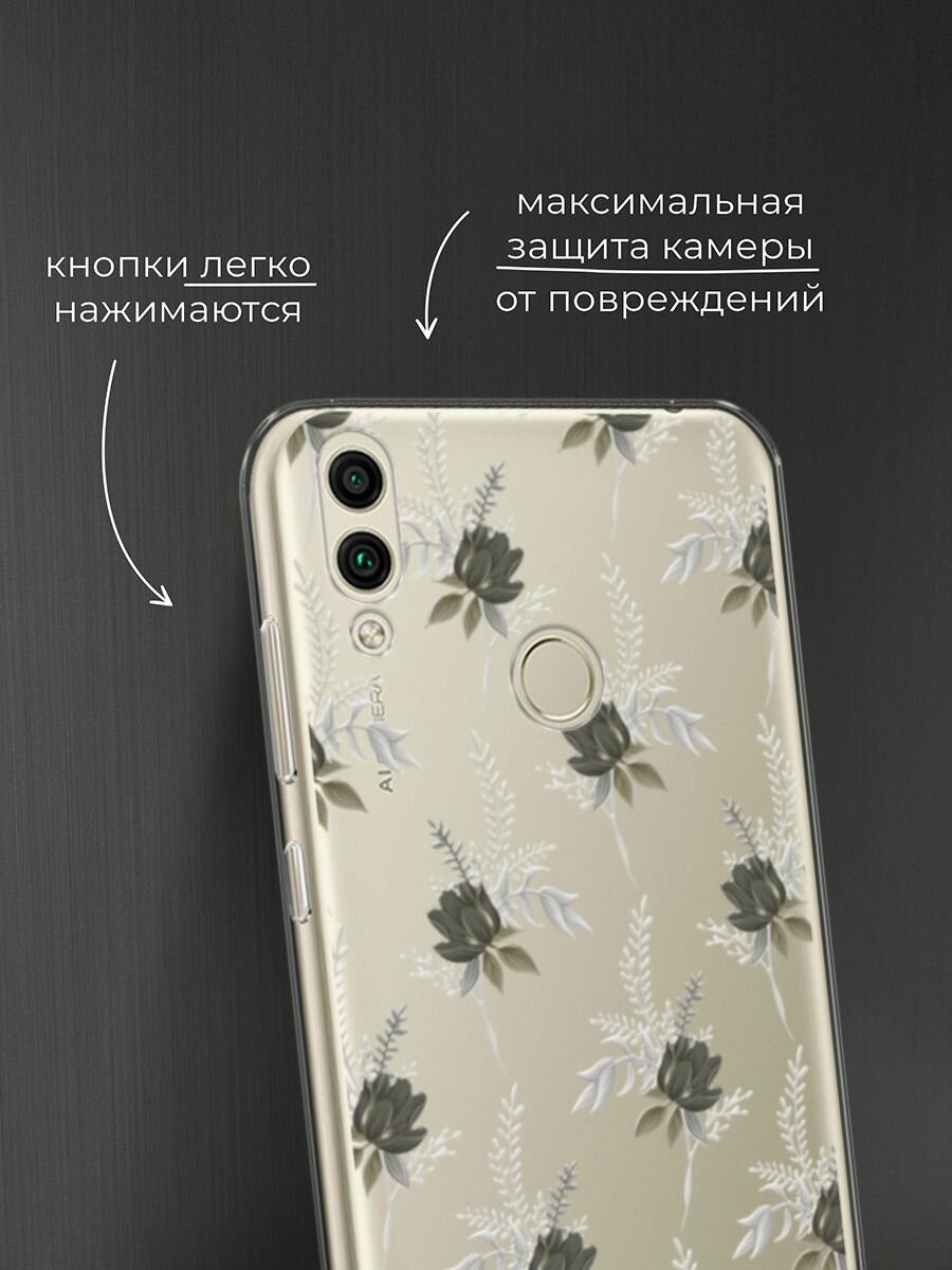 Чехол на Honor 8C / Хонор 8С с принтом "Паттерн цветы сепия" — фото 1
