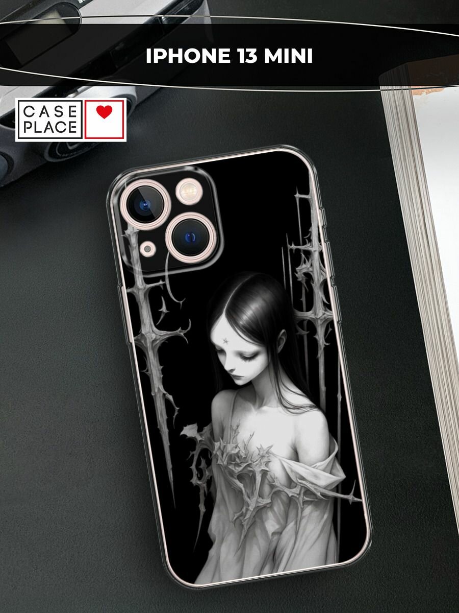 Чехол на Apple iPhone 13 mini / Айфон 13 мини с принтом "Грустная готическая девушка"