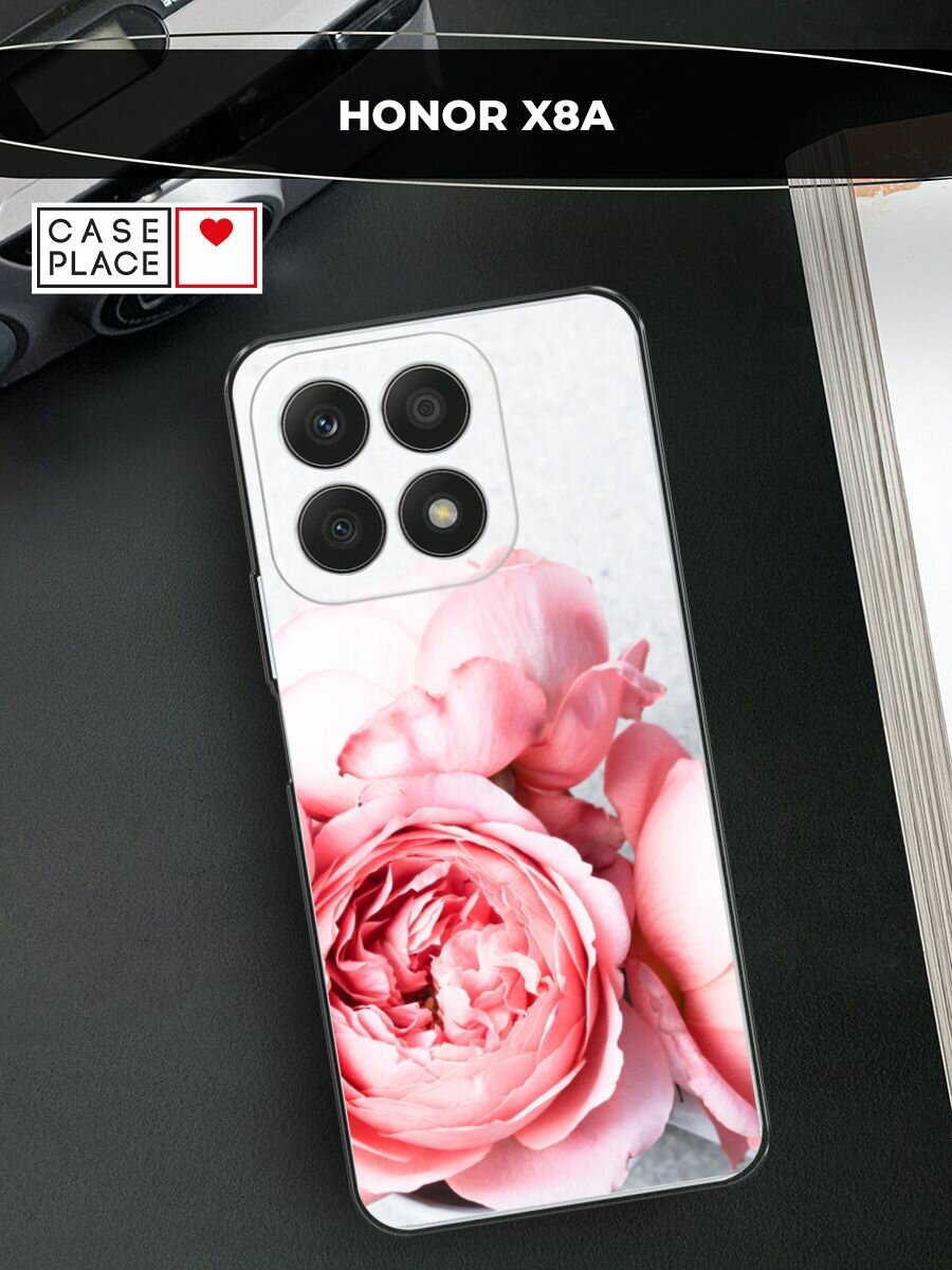 Силиконовый чехол на Honor X8A / Хонор X8A с принтом "Пионы на белом"