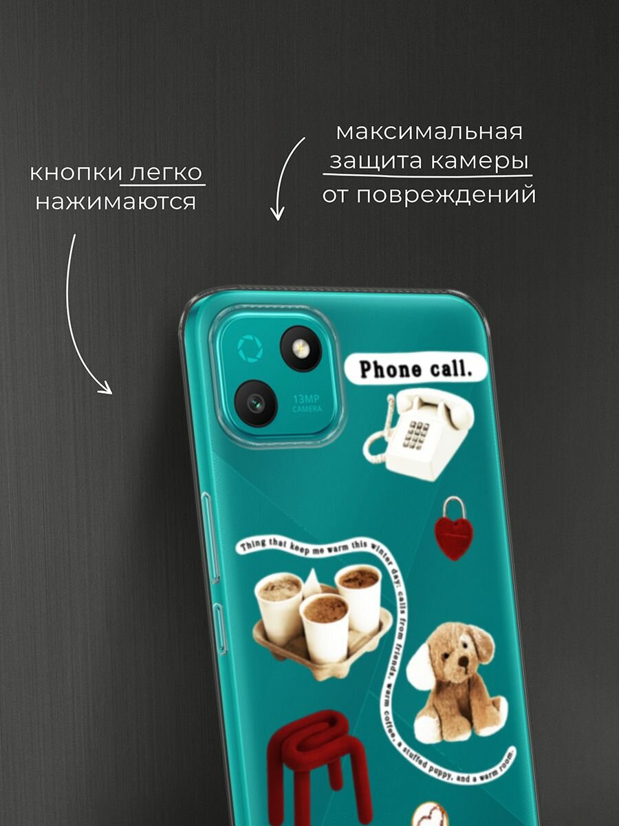 Чехол на Wiko T10 / Вико Т10 с принтом "Phone call", прозрачный — фото 1