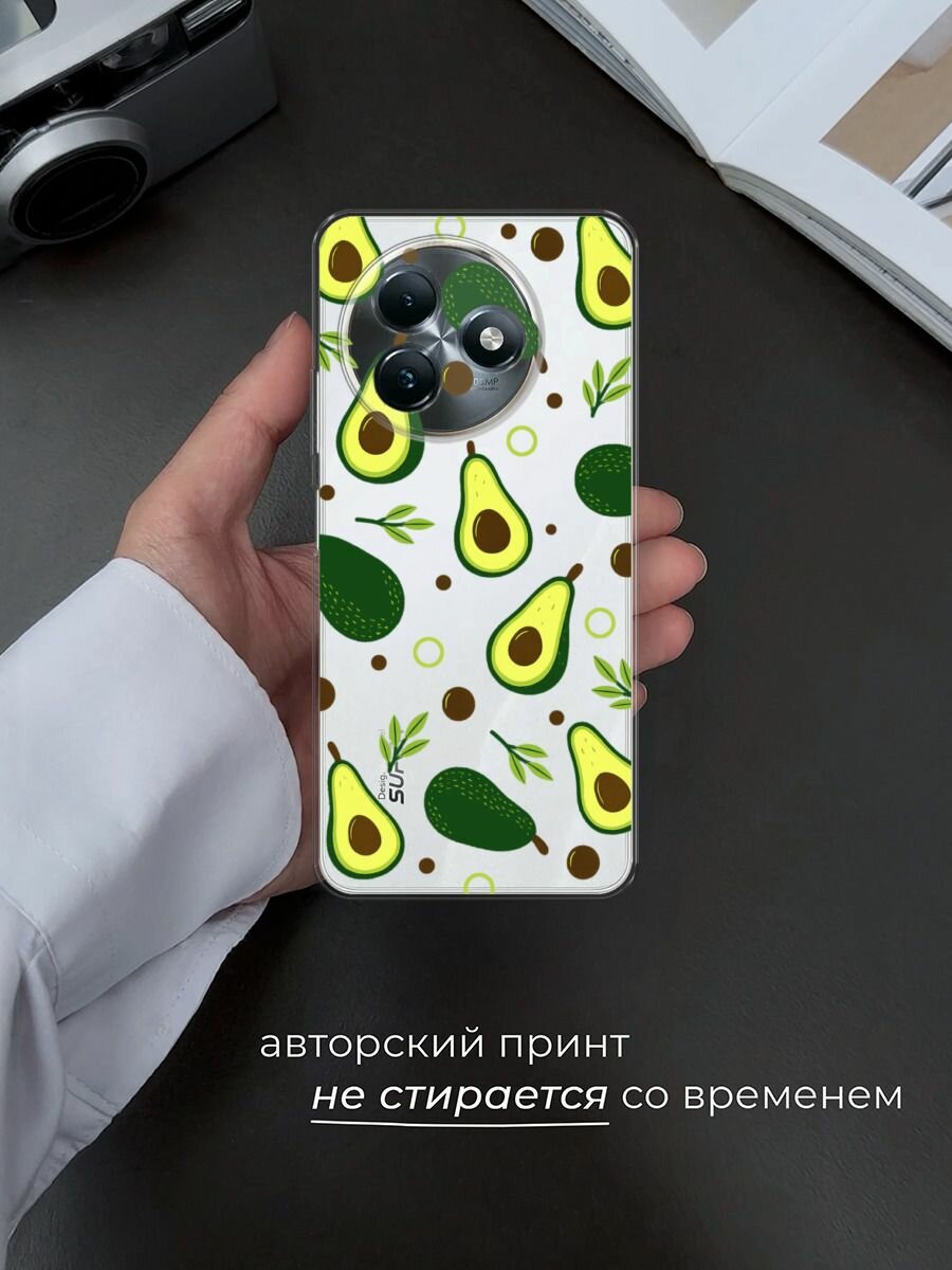 Чехол на Itel S24 / Ител S24 с принтом "Авокадо паттерн", прозрачный — фото 1