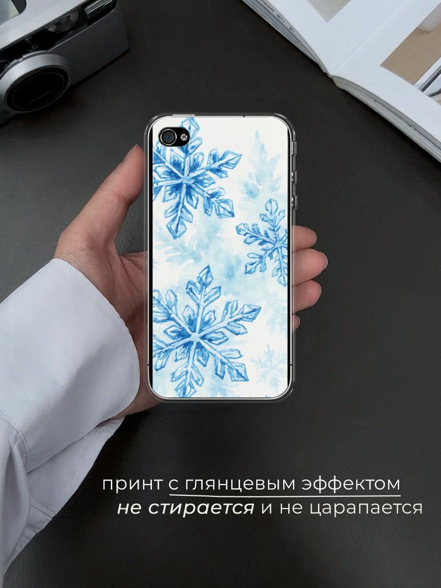Чехол на Apple iPhone 4/4S / Айфон 4/4S с принтом "Акварельные снежинки" — фото 1