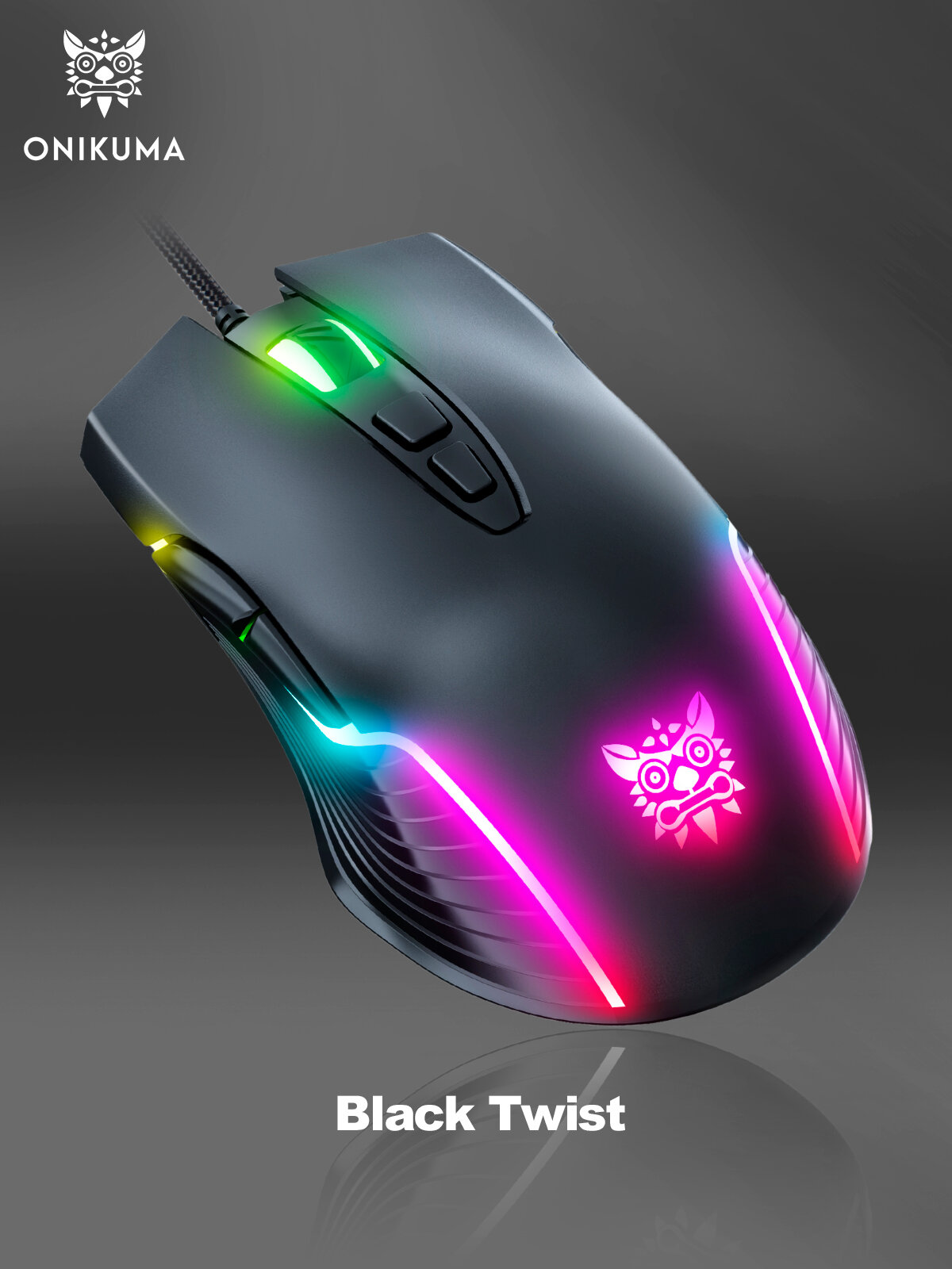 Проводная игровая мышь для компьютера Onikuma Black Twist с RGB подсветкой