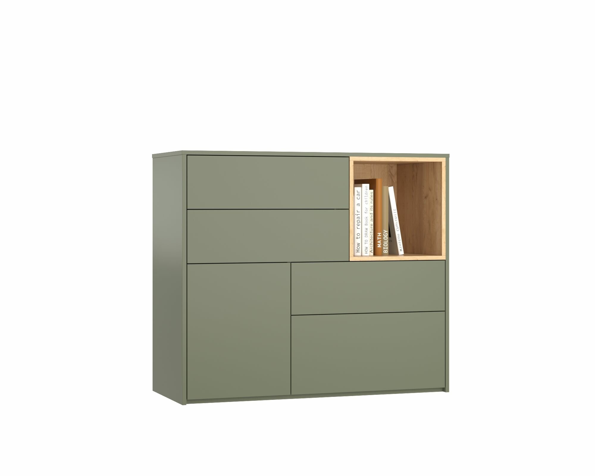 Комод с ящиками "Рокки 2" 110х95х45 Зеленый дымчатый / Дуб крафт золотой