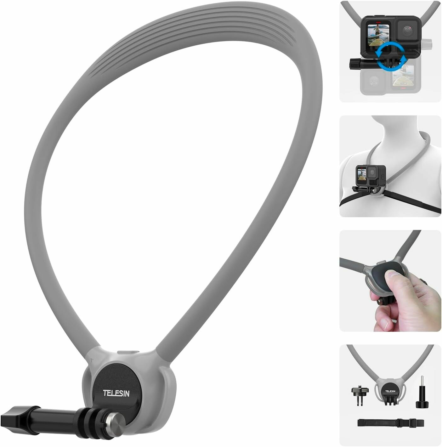 【Новинка】Крепление на шею TELESIN SE 2.0 с воздушной подушкой для GoPro, Insta 360, Action 3/4/5 Pro, AKASO без рук