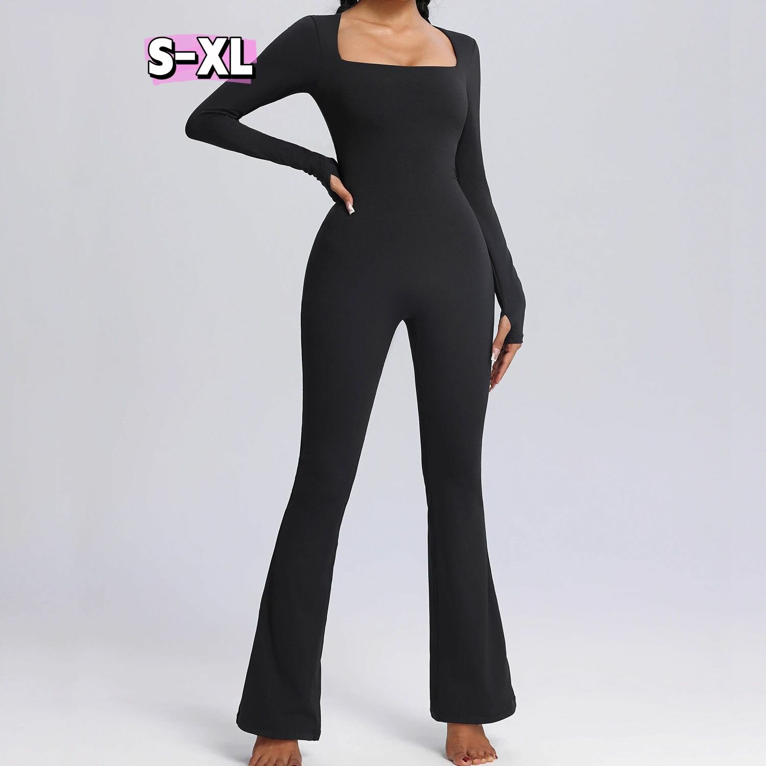 Спортивный комбинезон: Эластичный женский боди с квадратным вырезом для фитнеса