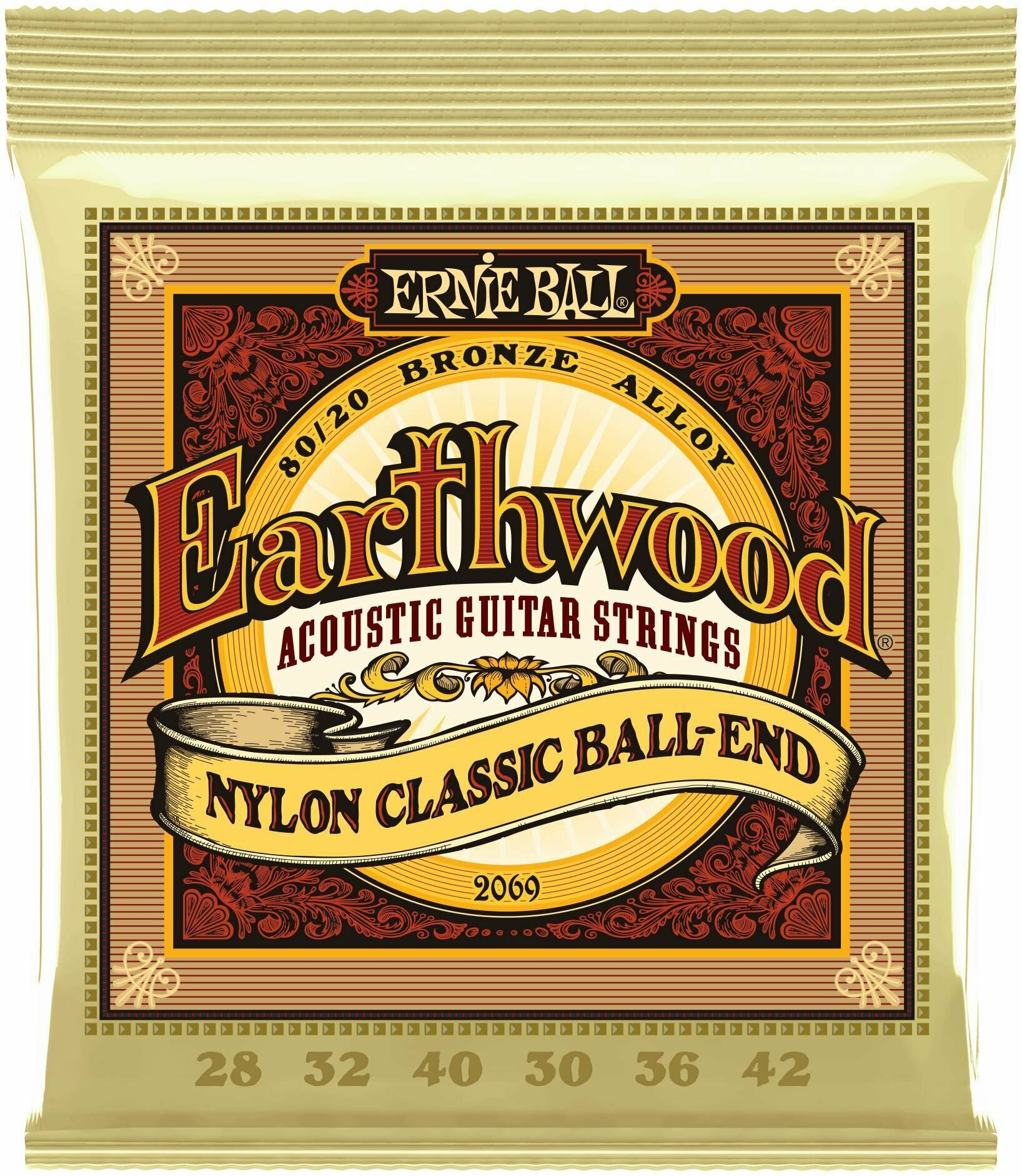 ERNIE BALL 2069 Earthwood 80/20 Folk Nylon 28-42 - Струны для классической гитары