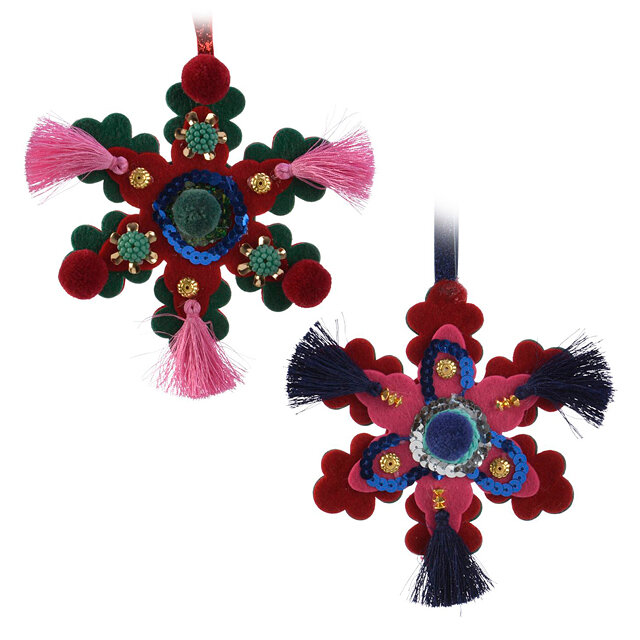 Набор елочных игрушек из фетра Снежинки Rouen 13 см, 2 шт, подвеска, Kaemingk, 610929-набор-1