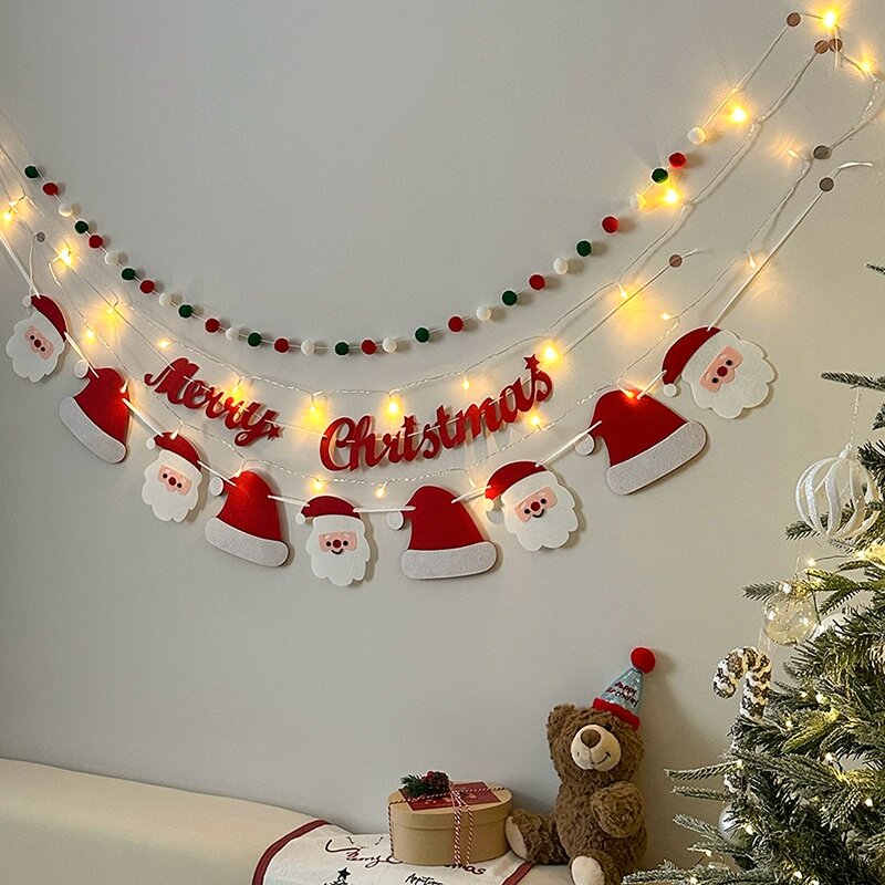 Светодиодные гирлянды-звездочки, фетровые новогодние украшения, тканевые оленята, украшения для елки, гирлянды,