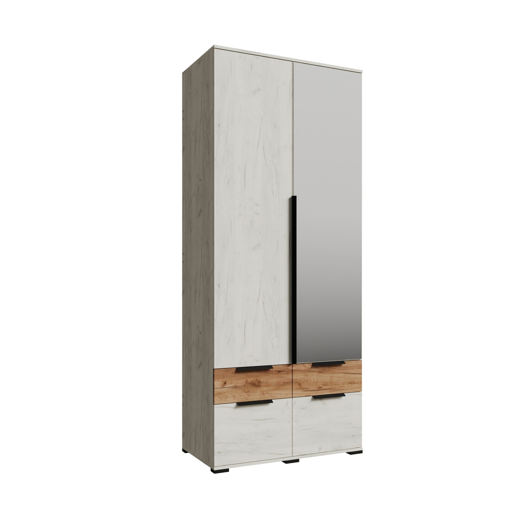 Спальня Лилль Шкаф 2-х створчатый с зеркалом и ящиками ЛСШ-22 дуб крафт белый/дуб крафт табачный (Микон)