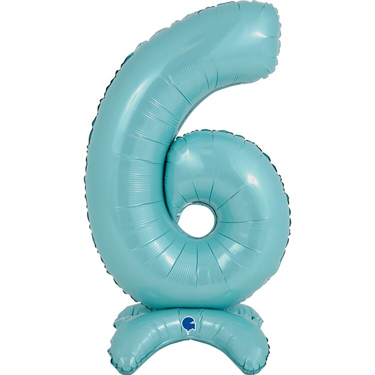Воздушный шарик цифра 6, 25", pastel blue, на подставке