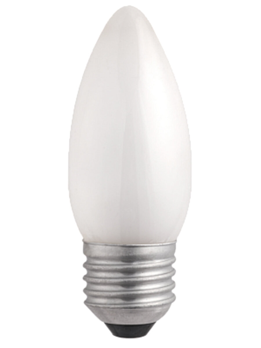 Лампочка накаливания Jazzway 60Вт, 550Лм, 2700К, E27, В35, теплый белый свет, матовая свеча