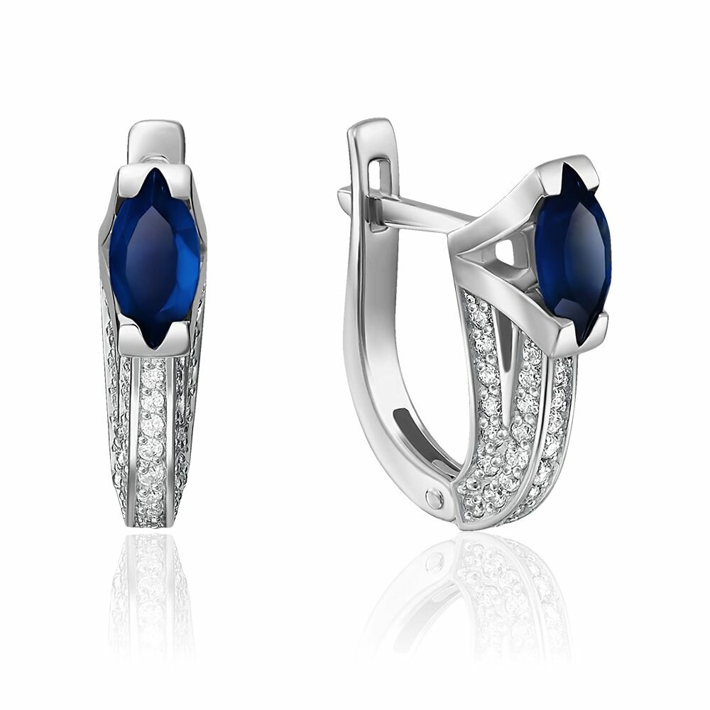 Серьги, белое золото, 585 проба, родирование, бриллиант, сапфир