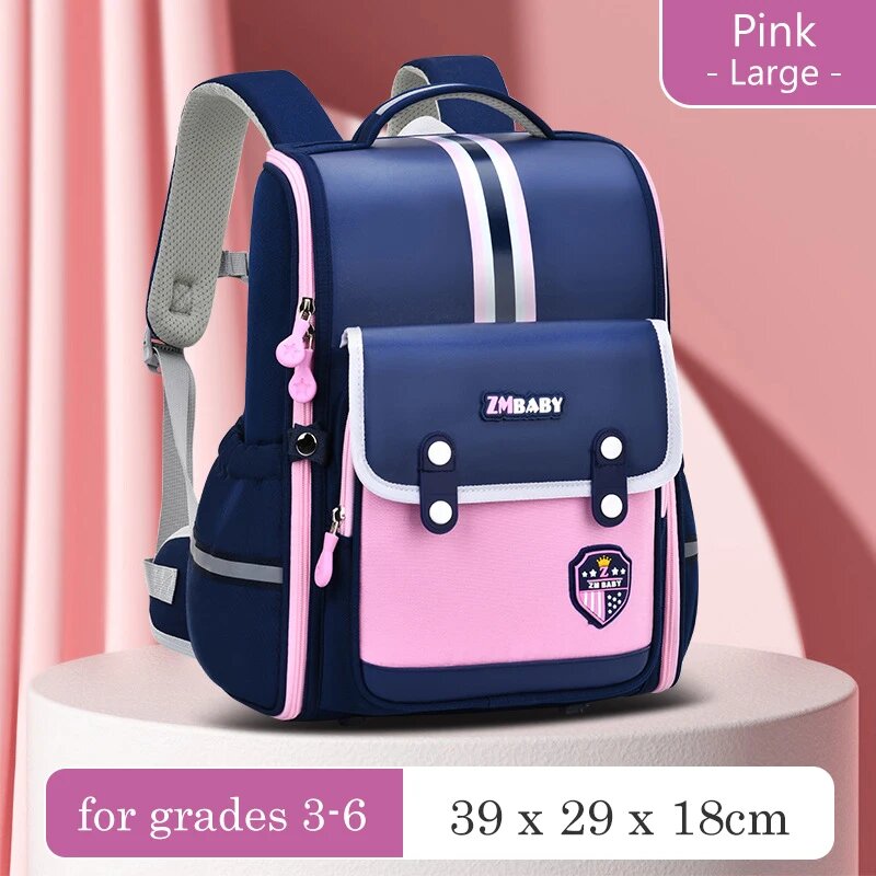 Сумка для начальной школы в британском стиле, легкий рюкзак для мальчика, сумка для начальной школы, детская сумка для девочек, защита позвоночника, дети Розовый, large 39x29x18cm, Pink