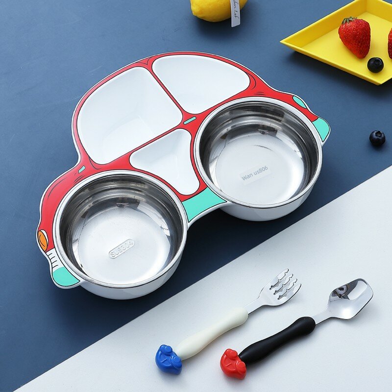 Детская тарелка для ужина, разделенная на секции, из нержавеющей стали, с защитой от падения, с рисунками, миска и