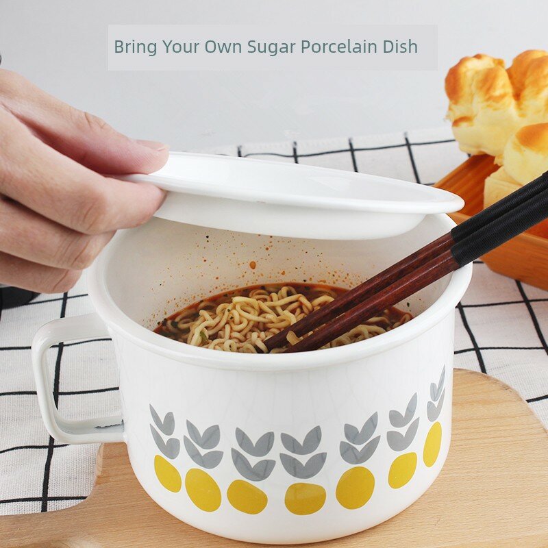 [Fixia] Утолщенная эмалированная чашка в японском стиле емкостью 1,5 литра, банка большой емкости с плоской крышкой,