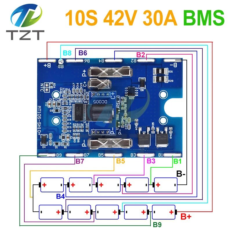 DIYTZT 10S 42V 30A BMS плата защиты аккумулятора для дрели 1PCS