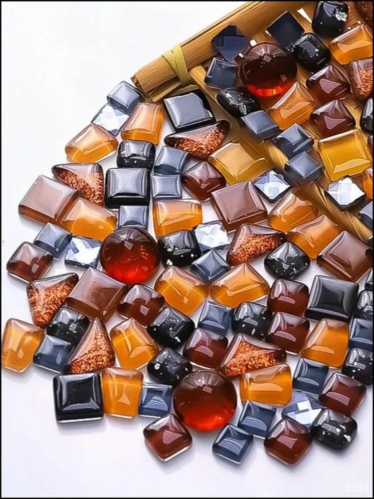 Стеклянная мозаика жёлтый белый многоцветная, Неправильные формы и размеры, 100г, Сделай сам Наборы для самостоятельного изготовления