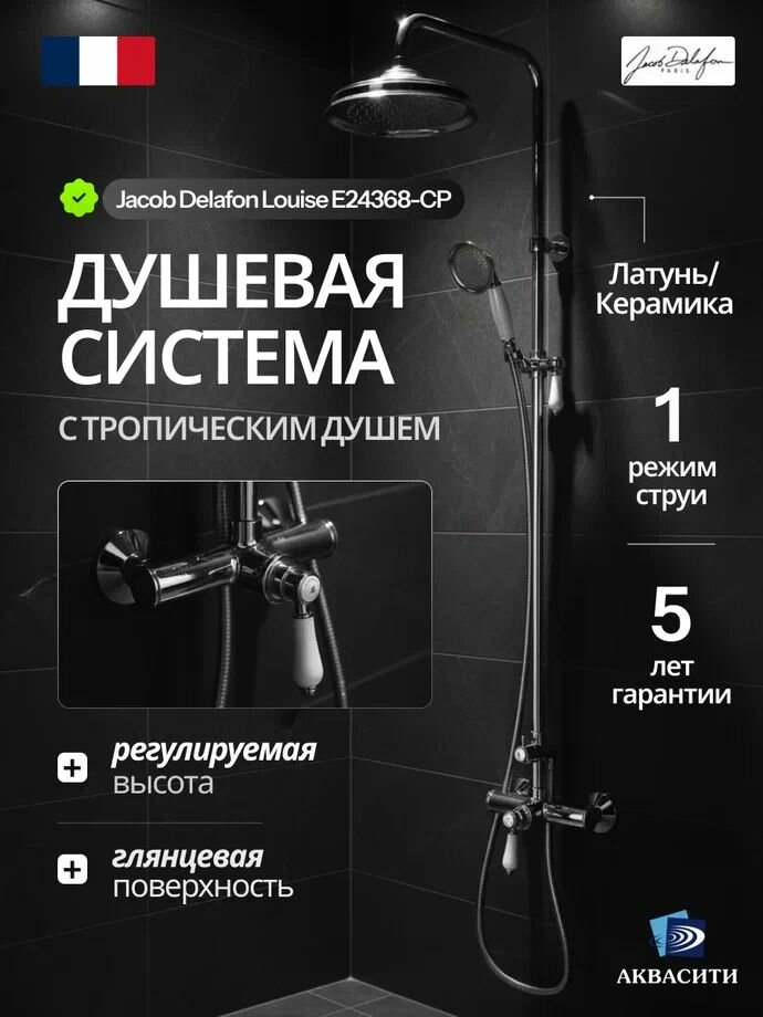 Душевая система с тропическим душем Jacob Delafon Louise E24368-CP