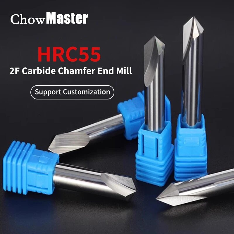 Твердосплавная концевая фреза Chowmaster для снятия фаски без покрытия, 2-зубая фреза с фаской 60/90/120 градусов, фреза из карбида вольфрама для алюминия 1PCS, 6x6Dx50Lx90DEG