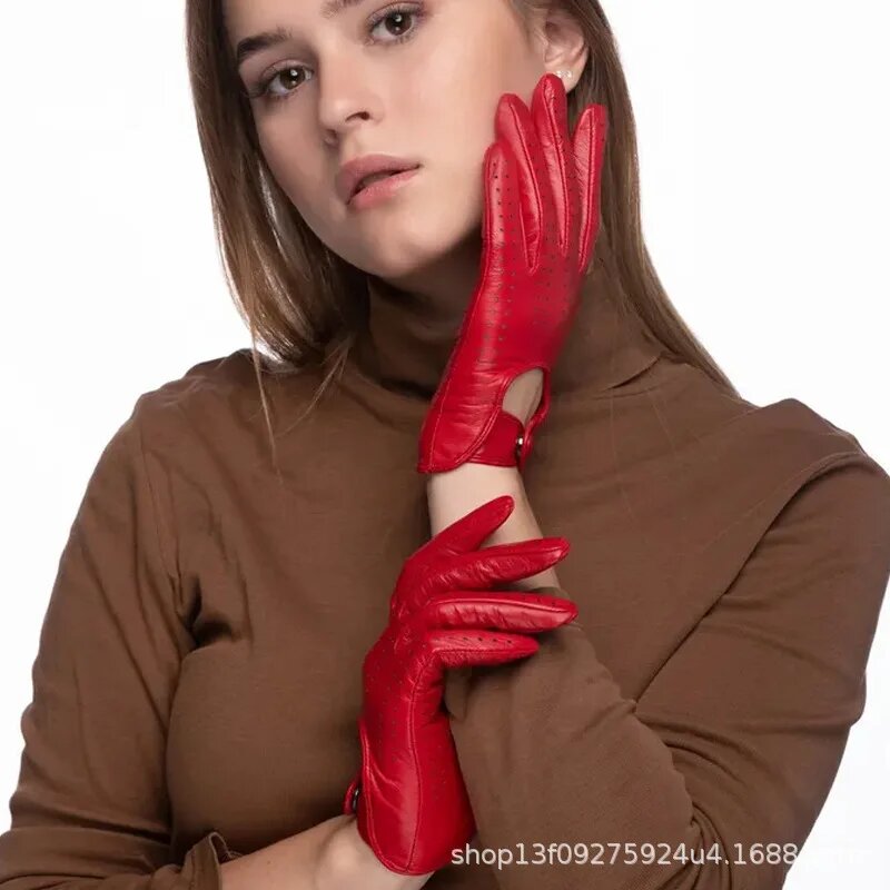 Красные женские кожаные перчатки M