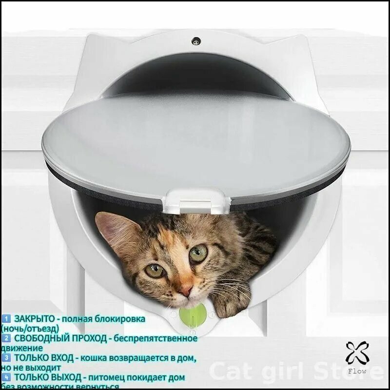 Дверца-лаз для кошки с термоизоляцией, 4 режима работы, 21 см. Регулировка доступа, шаблон для монтажа в комплекте. Утепленная дверца для домашних животных.
